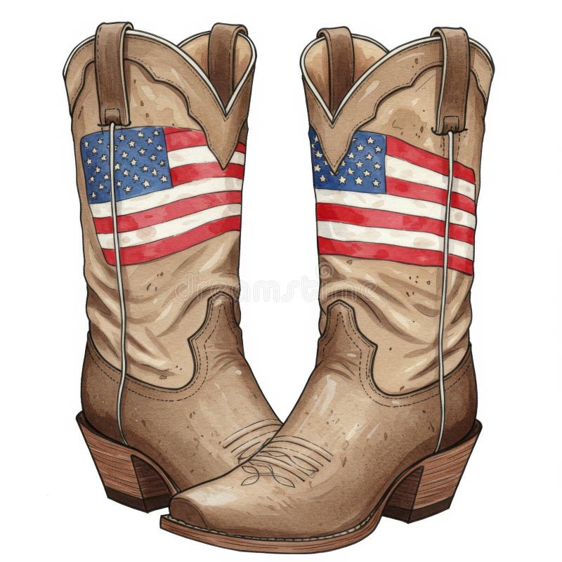 Tan Leather Cowboy Boots with American Flag Design Stock Illustration ...