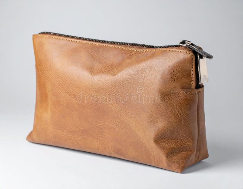 Tan Leather Pouch with Zipper on Light Background Stock Illustration ...