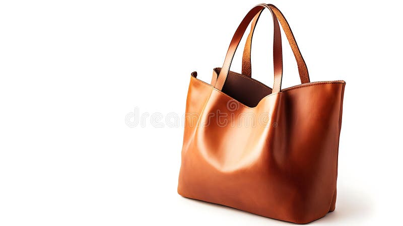 Tan Leather Purse Brown Handle Sits White Background Stock Photos ...