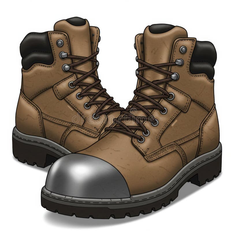 Tan Leather Steel Toe Work Boots Stock Illustration - Illustration of ...