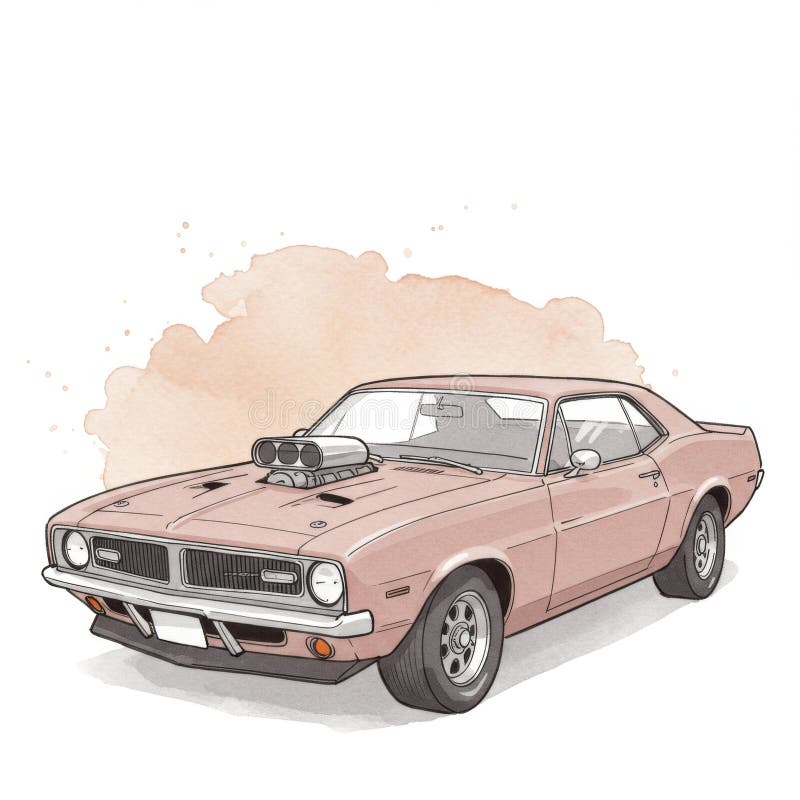 Tan Muscle Car Watercolor Illustration Stock Illustration ...