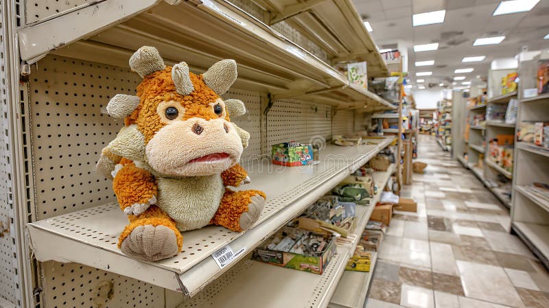 Tan Plush Dinosaur Sitting on Empty Toy Store Shelf Stock Illustration ...