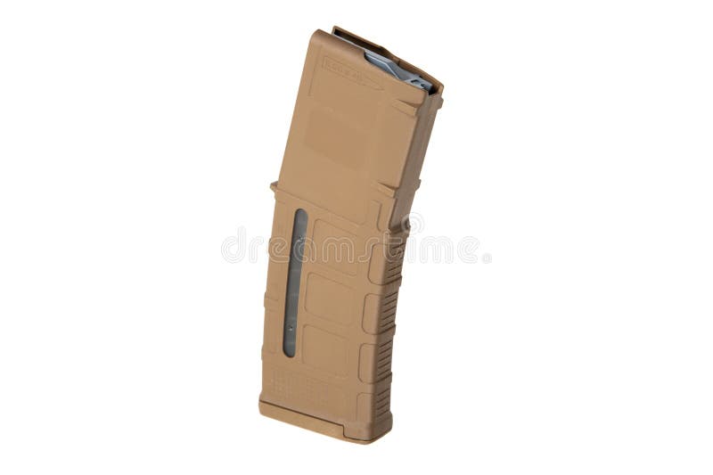 A Tan Polymer Magazine for 5.56x45mm Ammunition, with a Transparent ...