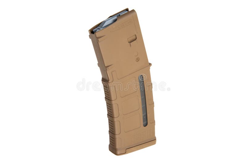 A Durable Tan Rifle Magazine Made of Polymer, Featuring a Clear Window ...
