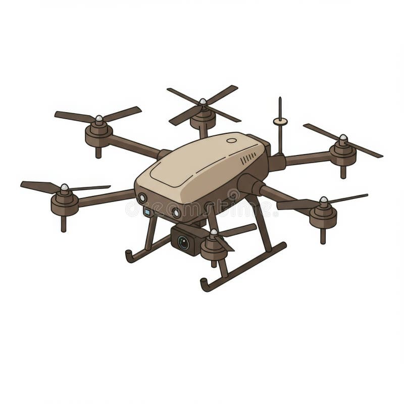 Tan Quadcopter Drone with Camera on White Background Stock Illustration ...