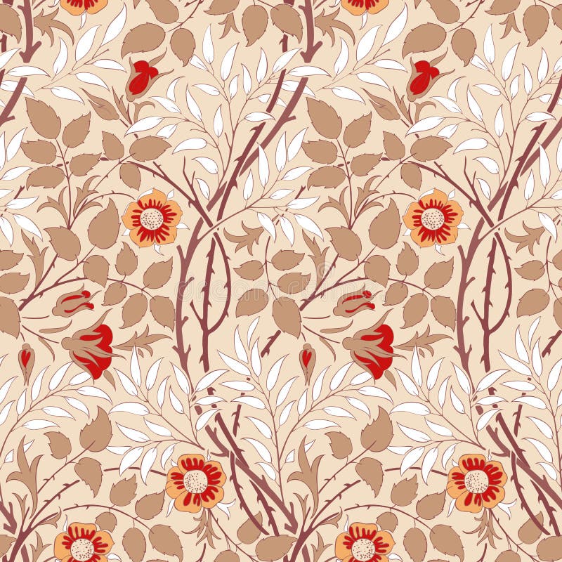 Tan and Red Seamless Floral Pattern Stock Vector - Illustration of ...