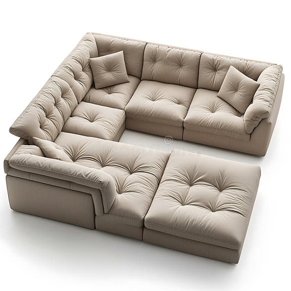 Tan Sectional Sofa with a White Ottoman Stock Image - Image of ...