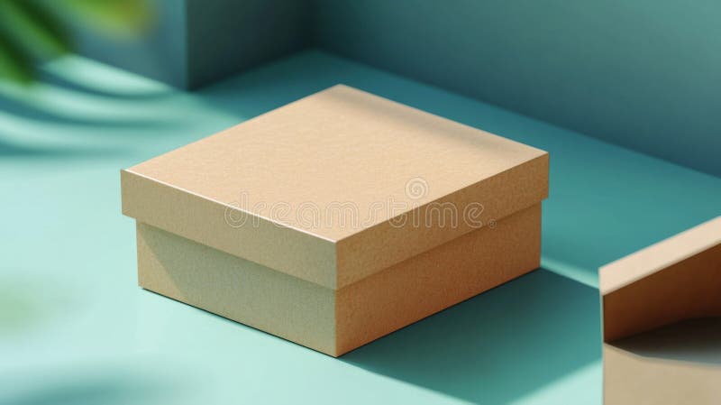 Tan Square Gift Box on Teal Background Stock Illustration ...