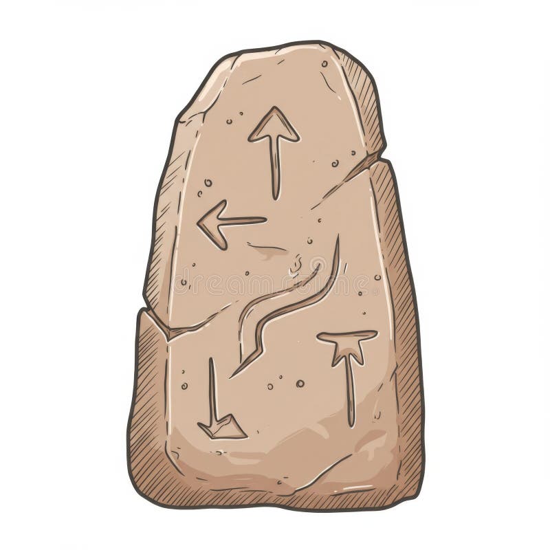 Tan Stone Slab with Carved Directional Arrows Representing Ancient ...