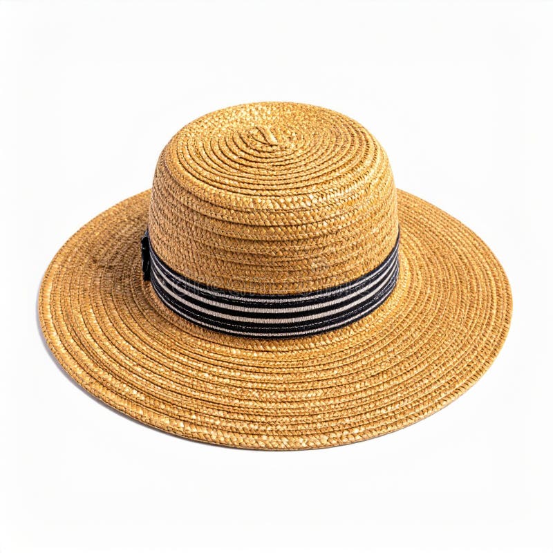 Tan Straw Boater Hat with Black Ribbon Stock Illustration ...