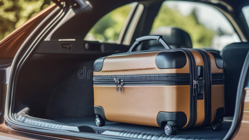 Tan Suitcase in the Trunk of a Brown Car Stock Illustration ...