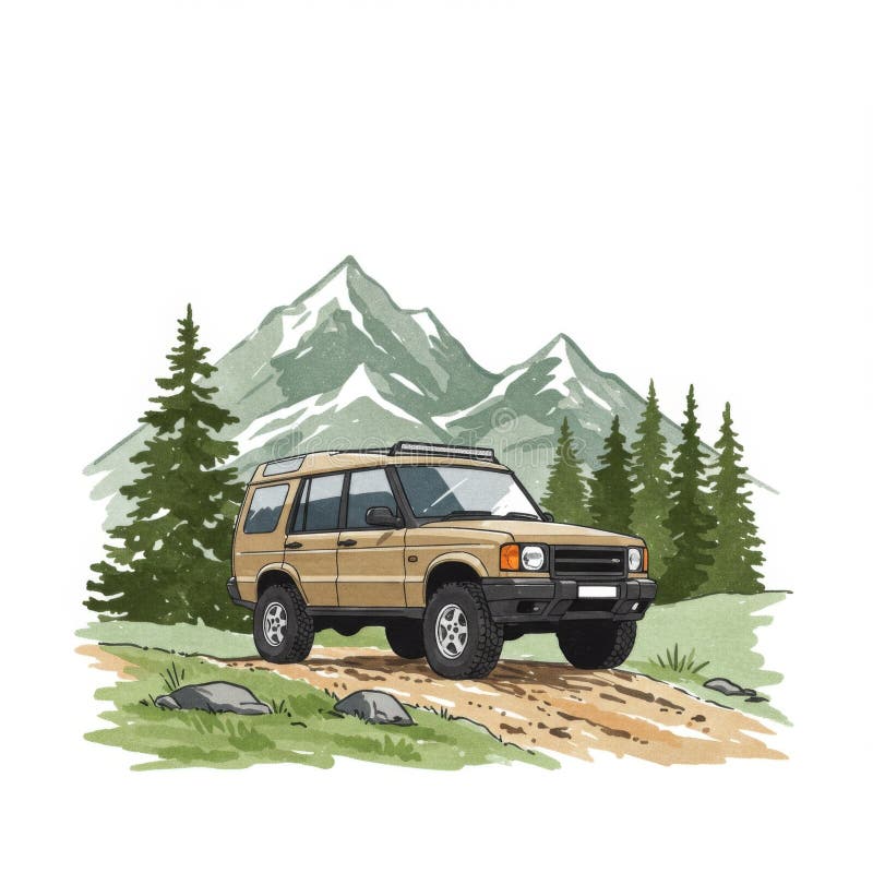 Tan SUV on Mountain Road stock illustration. Illustration of panorama ...
