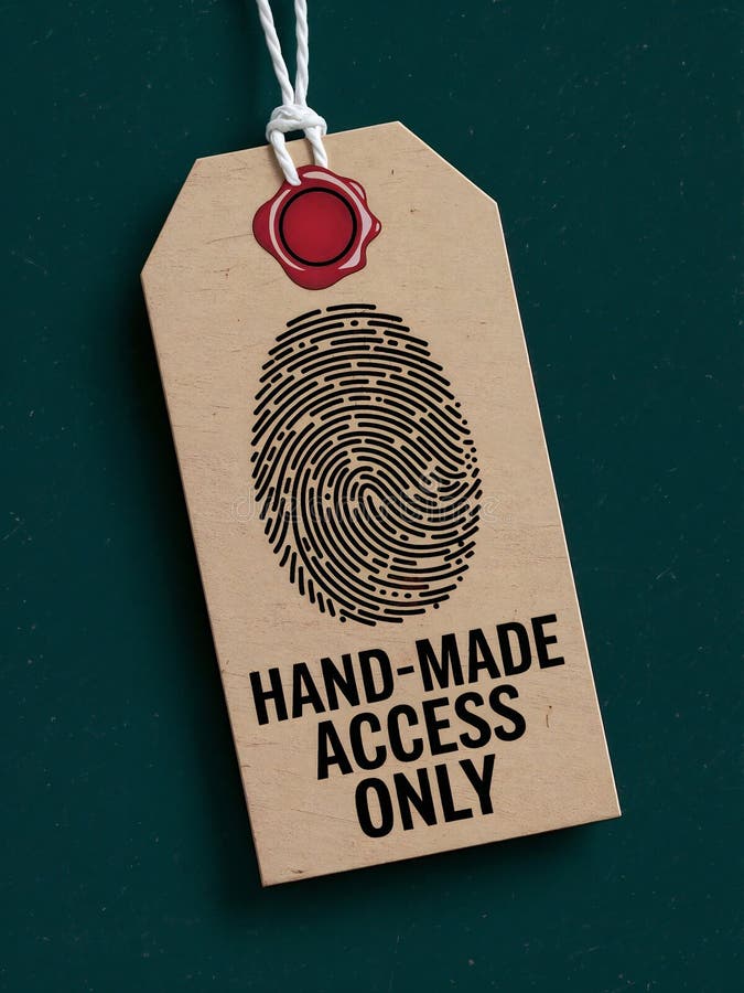 Tan Tag with Fingerprint Graphic and Red Wax Seal on Green Background ...