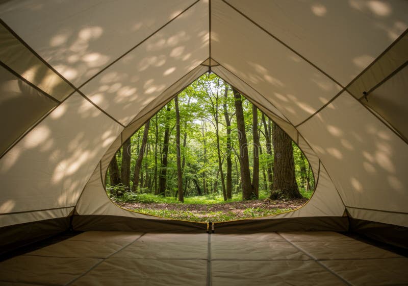 Tan Tent Interior View of Lush Green Forest Stock Illustration ...