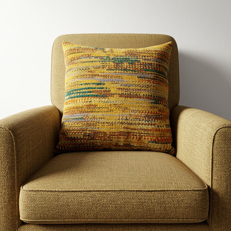 A Tan Upholstered Armchair with a Woven Texture is Shown. Positioned on ...