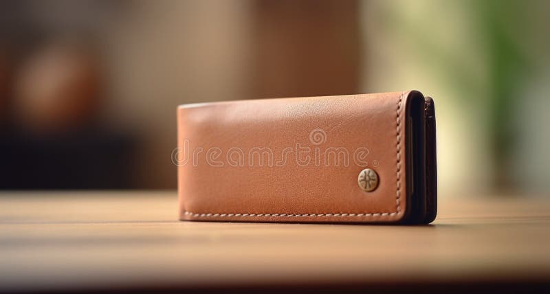A Tan Wallet Sitting on a Table, AI Stock Image - Image of sitting ...