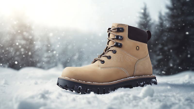 Tan Work Boot Standing in Fresh Snow Stock Illustration - Illustration ...