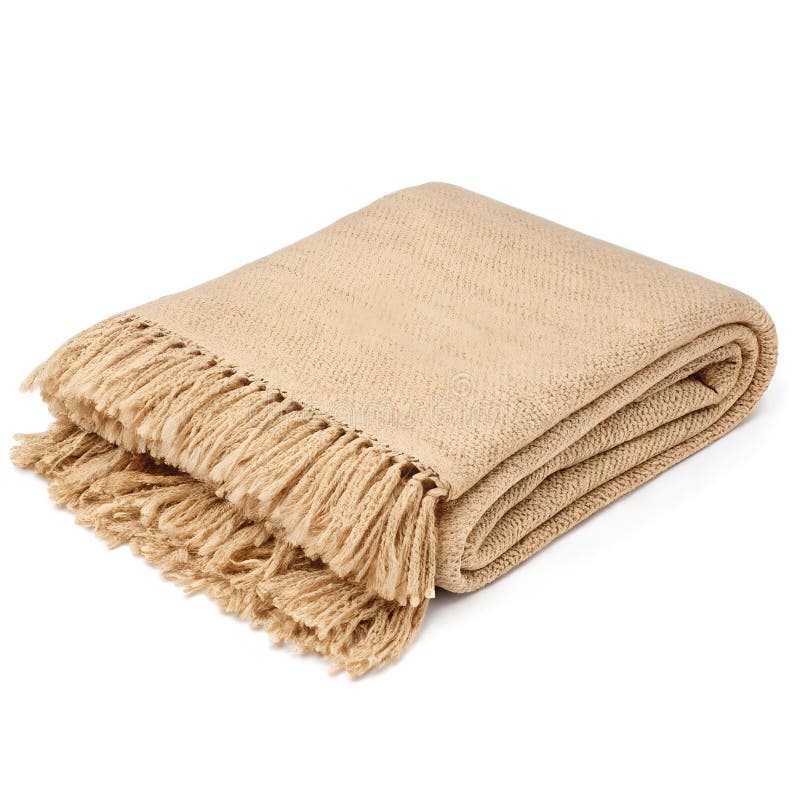 "Tan Woven Blanket with Fringe Isolated on White Background Stock ...