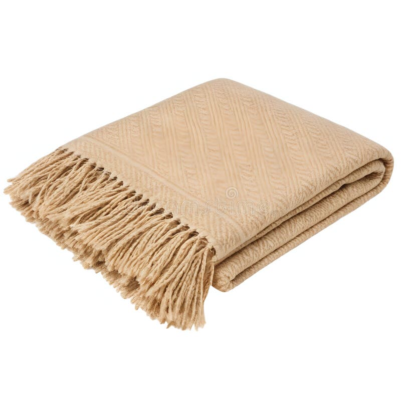 Tan Woven Blanket with Fringe Isolated on White Background Stock ...