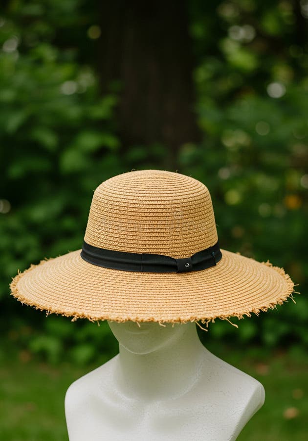 Tan Woven Straw Wide Brim Sun Hat on Mannequin Stock Illustration ...