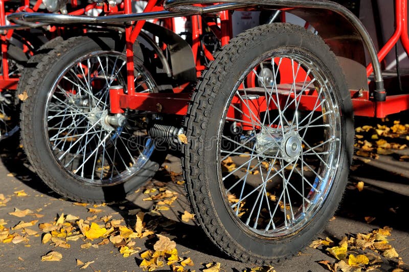 Tandem Bicycle Wheels on the Pavement Stock Photo - Image of rent ...
