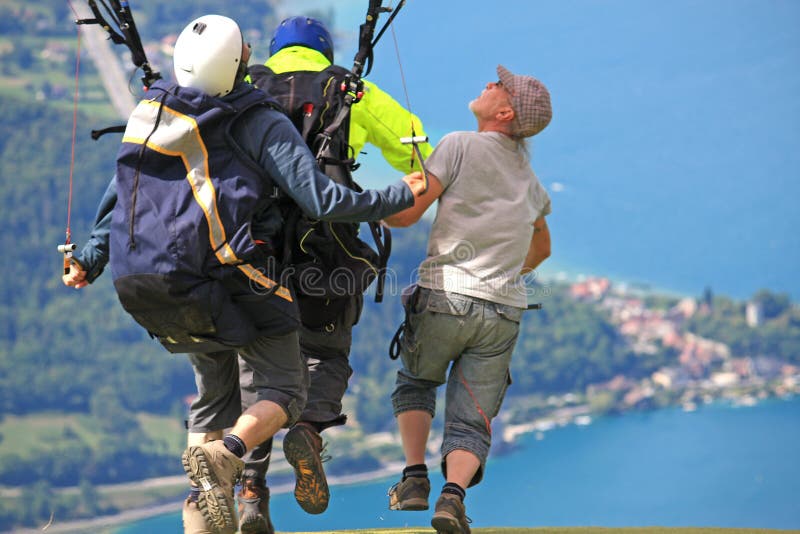 Tandem Paraglider Launching Stock Image - Image of flight, flyer: 49187365