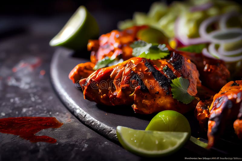 Tandoori Chicken Tandoori with Lime and Onion. Selective Focus Stock ...