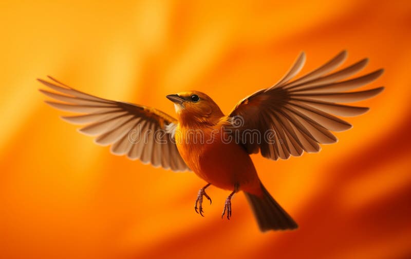 Tangerine Aviator Orange Bird Flying on Solid Orange Background ...