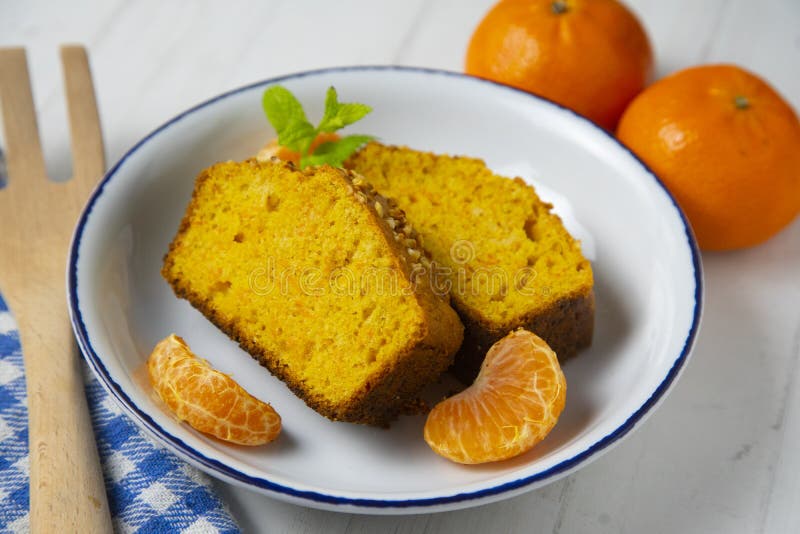 Tangerine Cake with Fresh Fruit. Stock Image - Image of breakfast ...