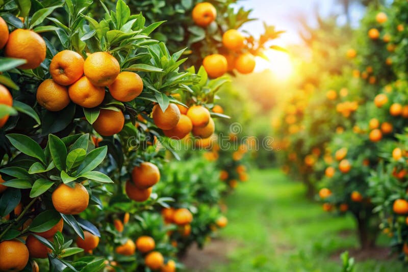 Tangerine Orchard â€ Ripe Fruits on Trees Stock Illustration - Illustration of citrus, farming ...