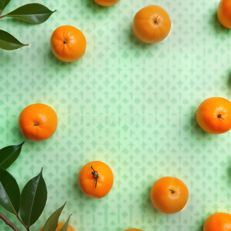 Tangerine Pattern Arranged Evenly Against Pastel Mint Backdrop. Fresh ...