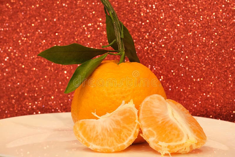 Tangerine on Red Background with Bokeh Stock Image - Image of freshness ...