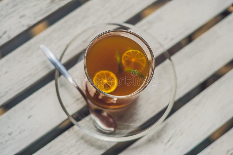 Tangerine Tea on a Table in a Cafe Stock Photo - Image of adiary ...