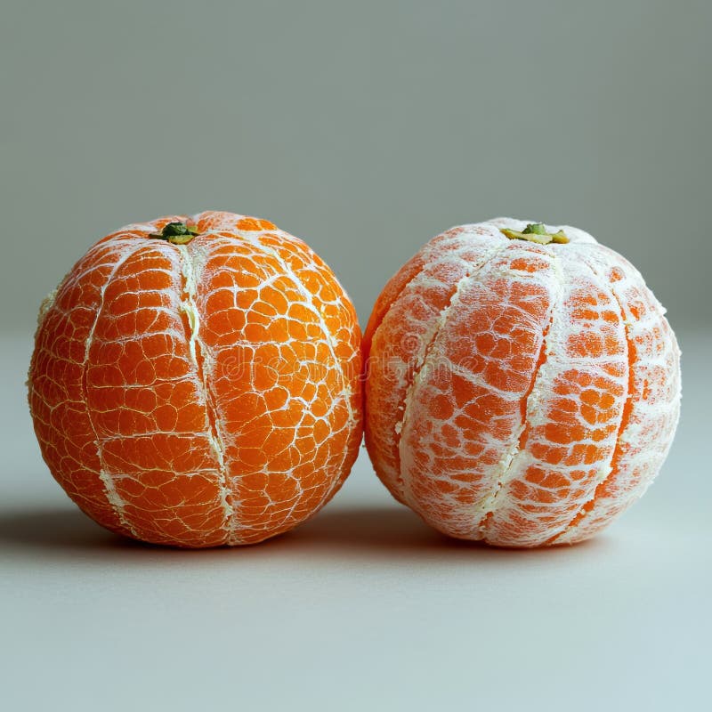 Tangerines, One Intact and the Other Peeled and Sectioned, Sit on White ...