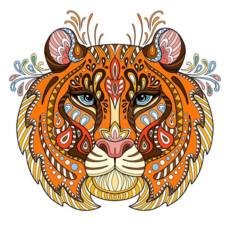 Tangle Abstract Tiger Head Vector Colorful Isolated Illustration Stock ...