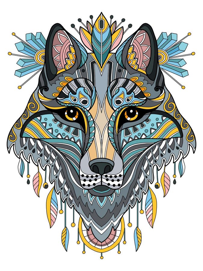 Tangle Abstract Wolf Head Vector Colorful Isolated Illustration Stock ...