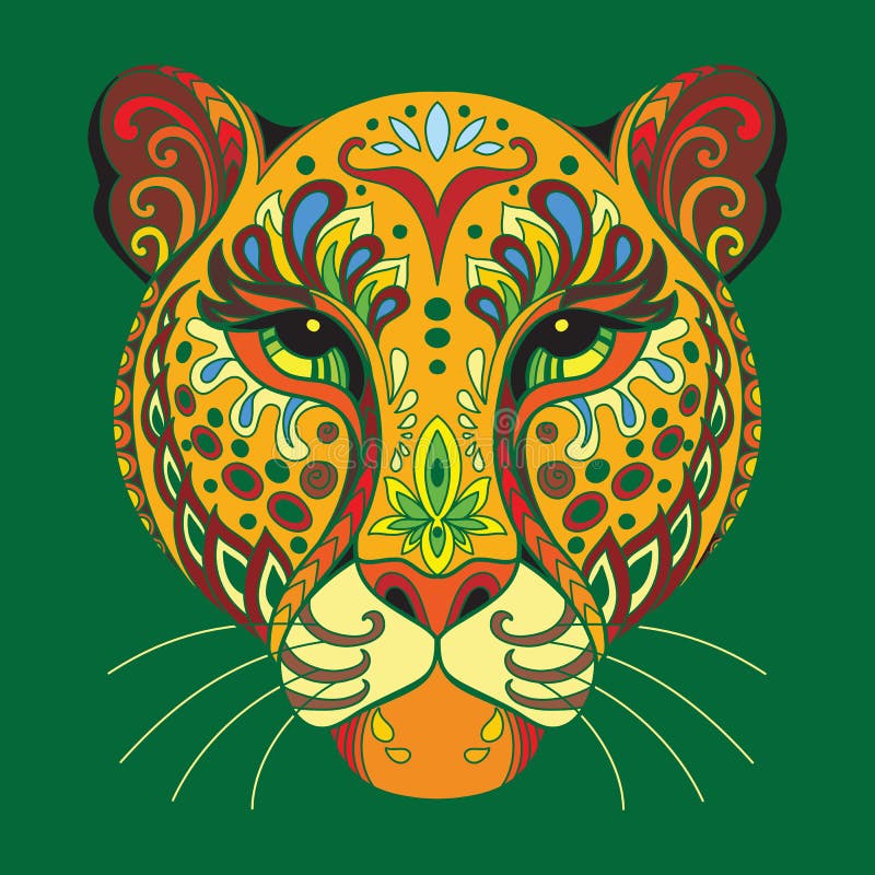 Tangle African Leopard Vector Colorful Isolated Illustration Green ...