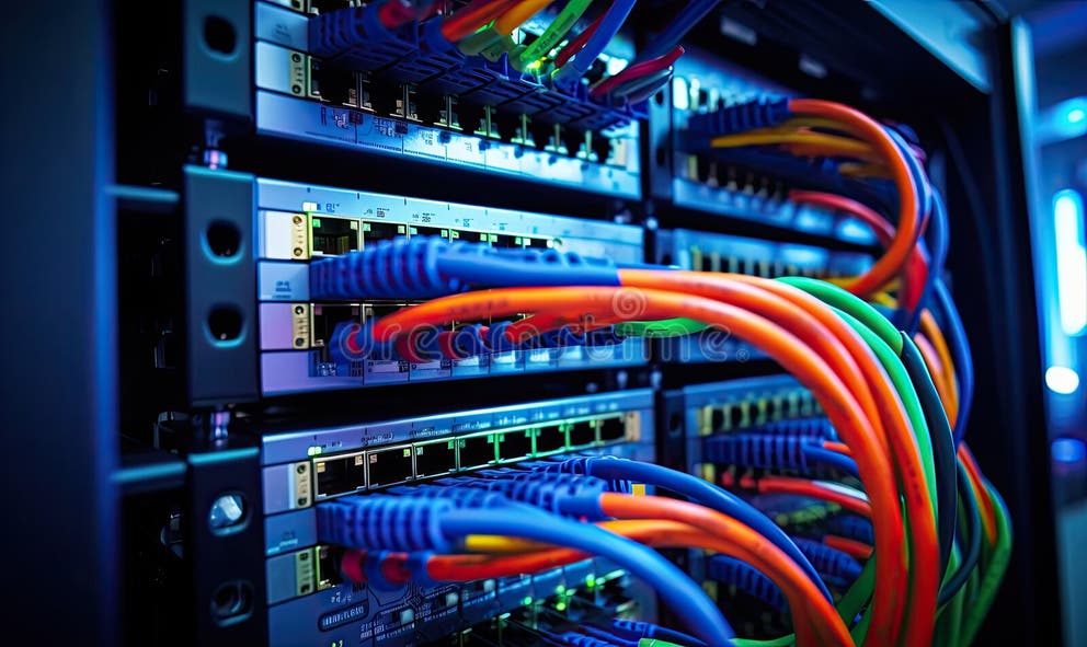 A Tangle of Connected Wires Surrounded by a Server Rack Stock ...