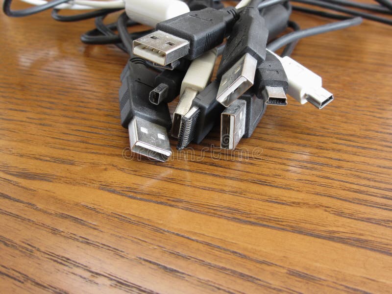 Tangle of Dusty Computer Cables with Sockets on the Table Stock Image ...