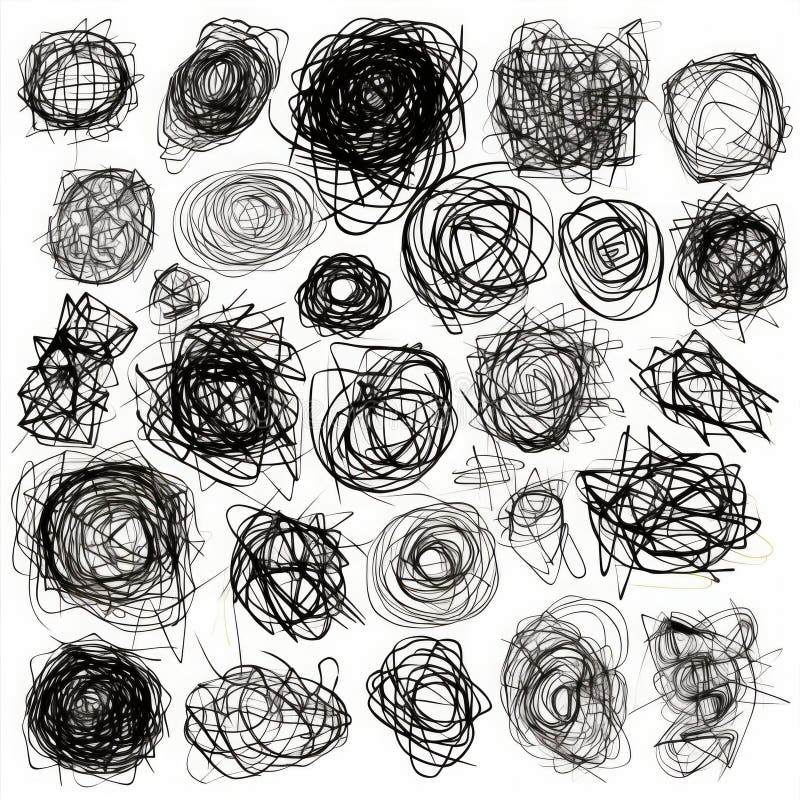 Tangled Abstract Scribble Set. Hand Drawn Shapes Isolated on White ... Tangled Abstract Scribble Set. Hand Drawn Shapes Isolated on White ...