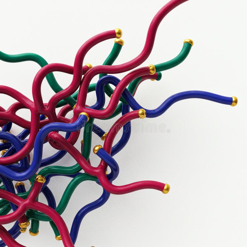 Tangled Abstract Structure with Intertwined Multicolored Tubes—red ...