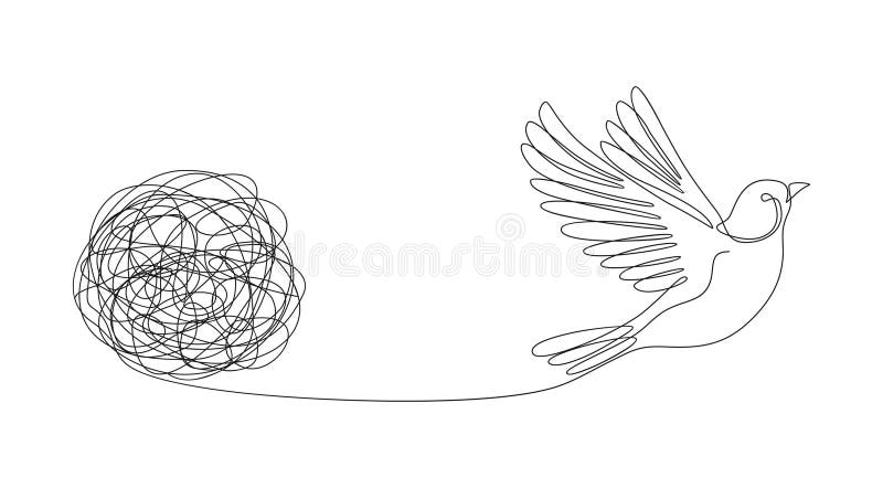 A Tangled Ball of Threads Untangling into a Flying Bird. Vector ...
