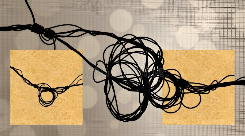 Tangled Black Wires on Yellow Textured Blocks with Grid Background ...
