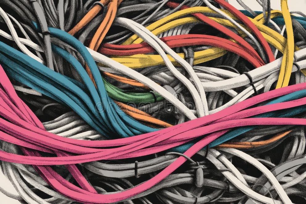 Tangled Cables in a Chaotic Arrangement Showcasing a Mix of Colors and ...