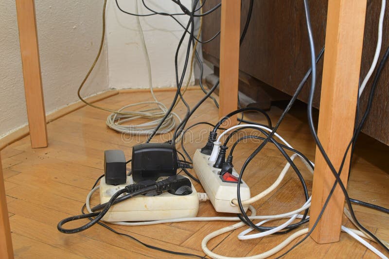Tangled Cables Parquet Floor Overloaded Electrical Boards Wooden ...