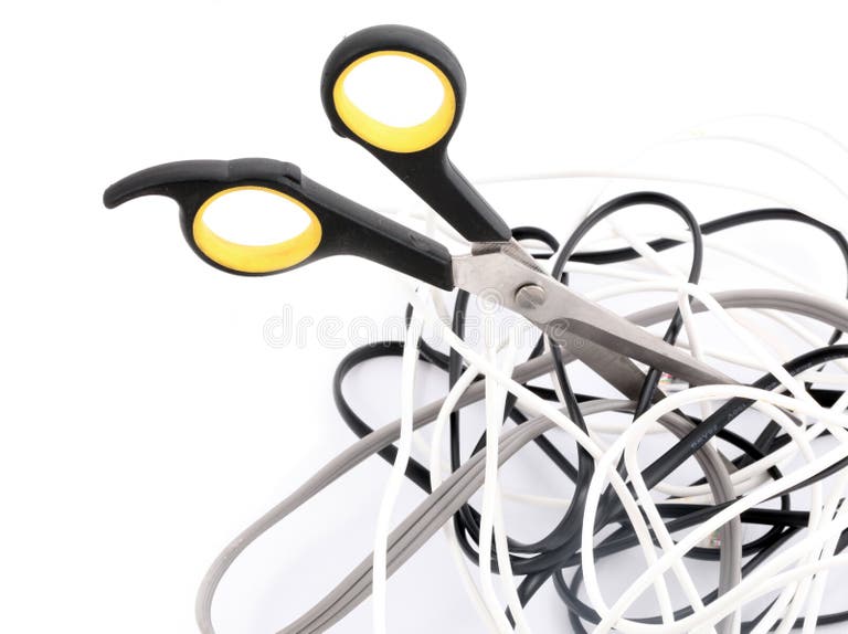 Tangled Cables and Scissors Stock Image - Image of solve, link: 15758899