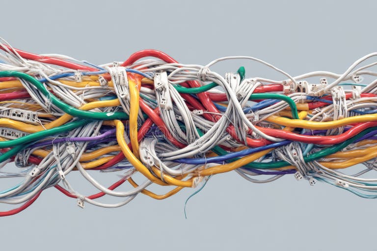 Tangled Cables with Unknown Labels Displayed in an Open Layout, Showcasing Intricate Wiring and ...