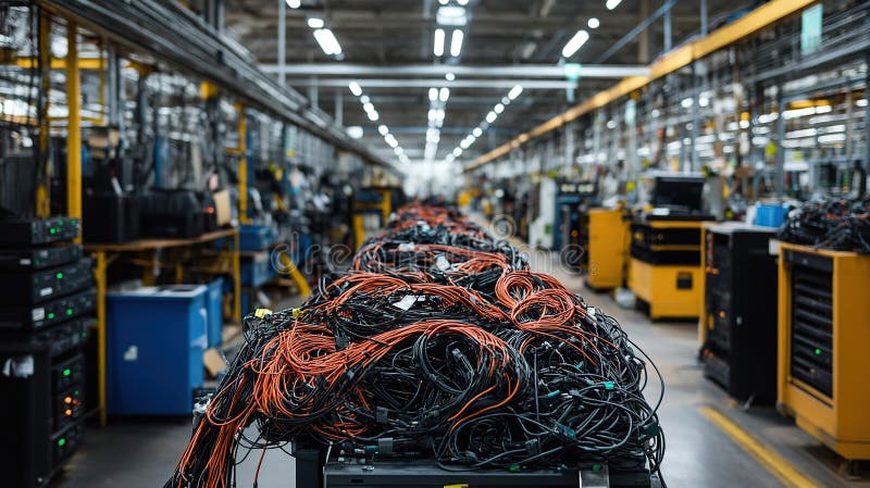 Tangled Cables and Wires in a Large Industrial Factory Setting Stock ...