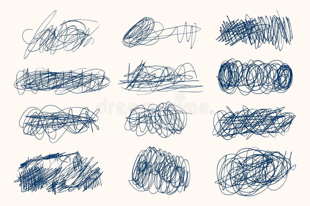 Tangled Chaotic Crazy Lines Set. Random Blue Chaotic Scribble Lines ...