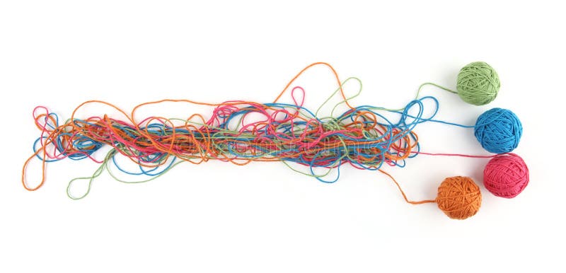 Tangled Colorful Cotton Threads Isolated on White Background. Stock ...
